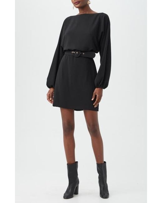 Trina Turk Avory Long Sleeve Belted Sheath Minidress in Black | Lyst