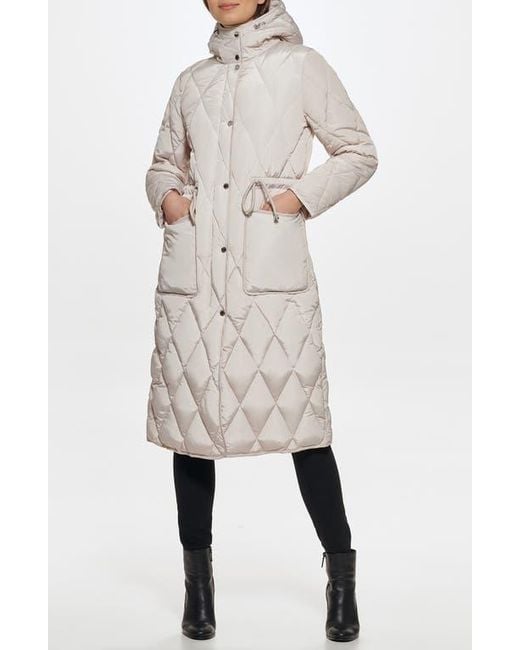 Kenneth Cole Stadium Length Puffer Jacket in Natural | Lyst