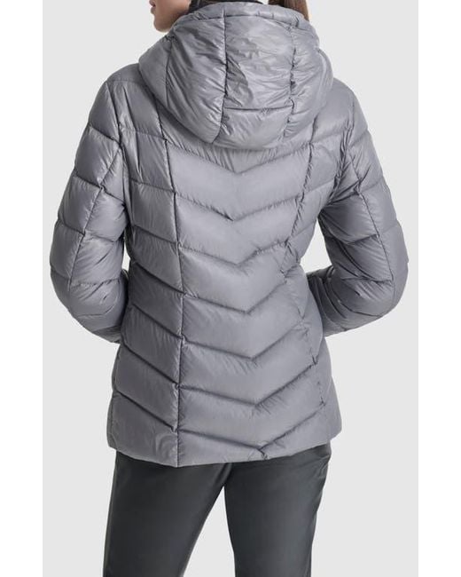 DKNY Hooded Packable Down Puffer Jacket in Gray | Lyst