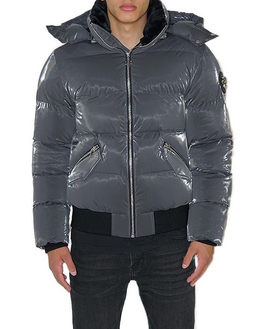 Woodpecker Woody Water Resistant Hooded Puffer Bomber Jacket in Gray ...
