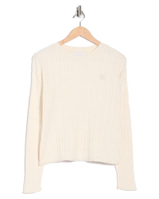 DKNY Crewneck Cable Stitch Sweater in Natural | Lyst