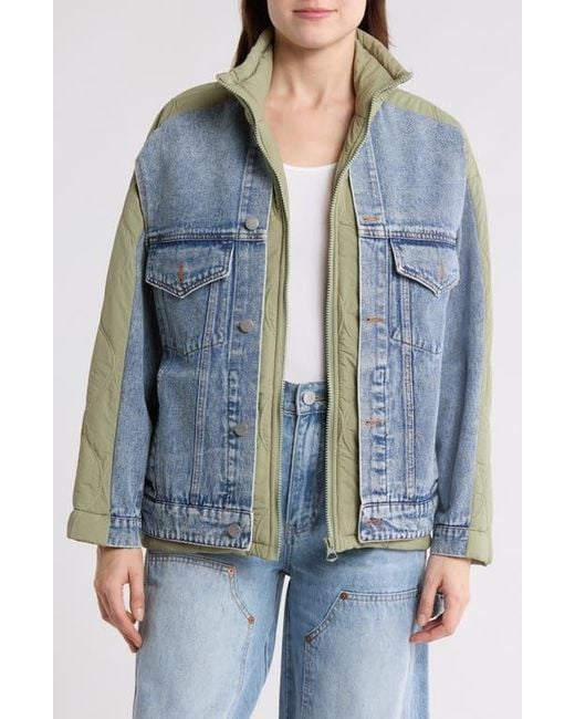 Blank NYC Nylon Quilted Denim Trucker Jacket in Blue | Lyst