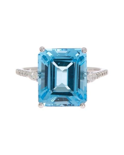 Effy 14K Pave Diamond & Emerald Cut Topaz Ring in Blue | Lyst
