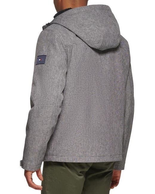 Tommy Hilfiger Faux Shearling Lined Hooded Jacket in Gray for Men | Lyst