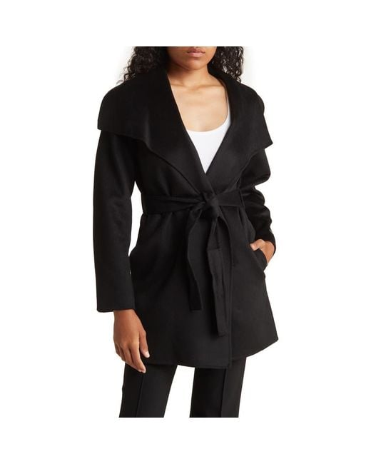 Tahari Ella Double Faced Wool Blend Coat in Black | Lyst