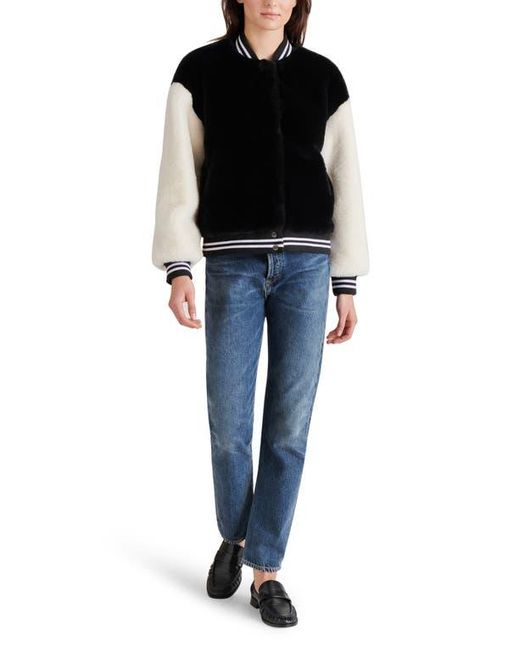 Steve Madden Faux Fur Varsity Jacket in Black | Lyst