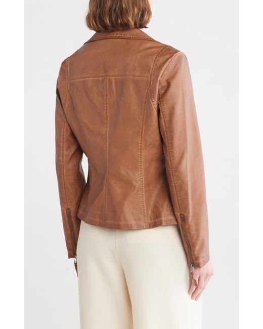 Max Studio Maxstudio Washed Faux Leather Moto Jacket in Brown | Lyst
