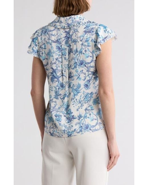 Alice + Olivia Martel Floral Flutter Sleeve Button-Up Top in Blue | Lyst