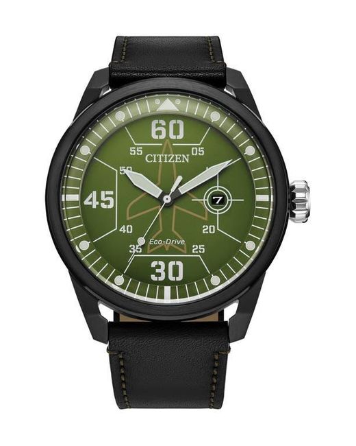 Citizen Avion Eco-Drive Leather Strap Watch, 45Mm in Green for Men | Lyst