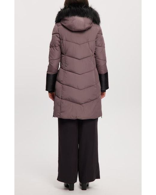 Noize Priya Water Resistant Mixed Media Parka With Faux Fur Trim | Lyst