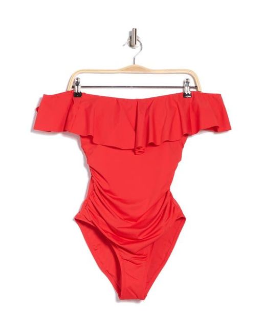 La Blanca Off The Shoulder Ruffle One-Piece Swimsuit in Red | Lyst