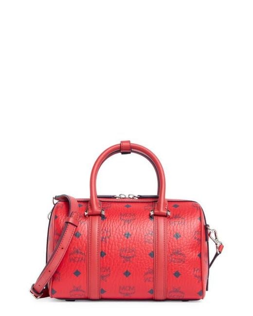 MCM Aren Visetos Barrel Bag in Red | Lyst