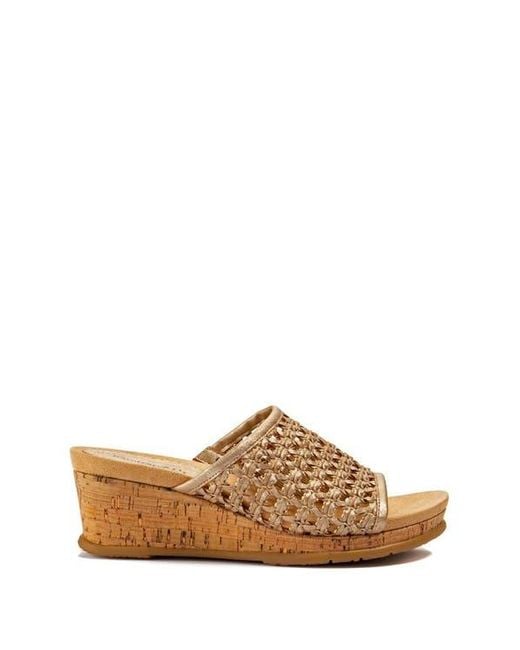 BareTraps Flossy Woven Wedge Sandal in Brown | Lyst