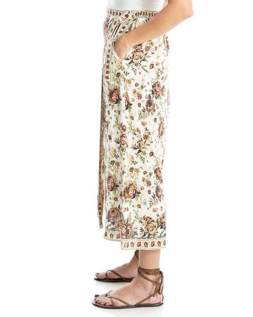 Max Studio Floral Border Faux Wrap Skirt in Natural | Lyst