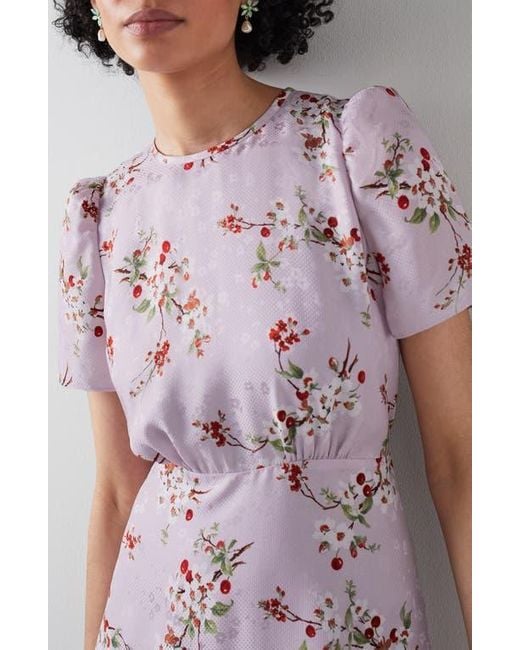 LK Bennett Boyd Cherry Blossom Silk Midi Dress in Purple | Lyst