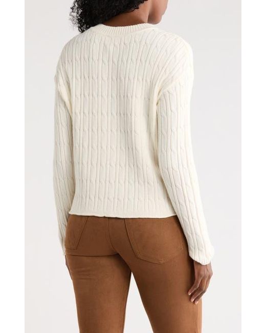DKNY Crewneck Cable Stitch Sweater in Natural | Lyst