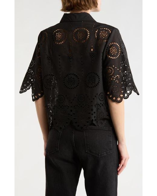 Forgotten Grace Eyelet Button Front Top in Black | Lyst
