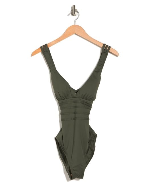 La Blanca Island Goddess Criss Cross Back One Piece Swimsuit In Olive