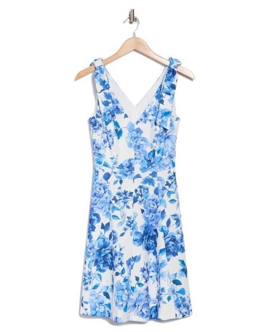 Eliza J Bow Strap Fit & Flare Dress in Blue | Lyst