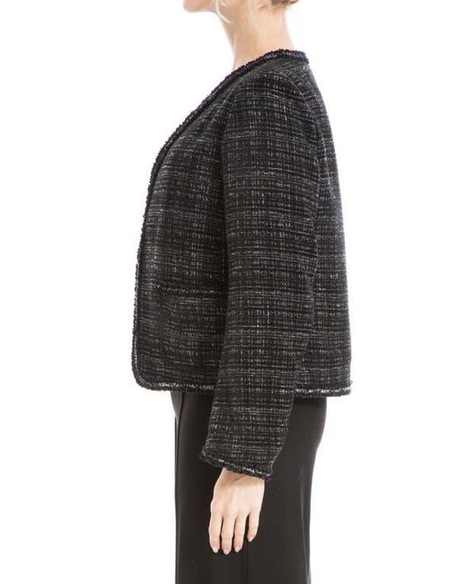 Max Studio Frayed Edge Tweed Jacket in Black | Lyst