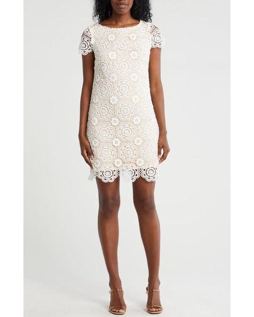 Eliza J Scalloped Lace Body-Con Dress in Natural | Lyst