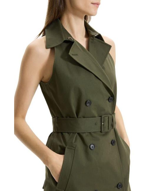 Theory Patton Sleeveless Stretch Cotton Trench Minidress in Green | Lyst