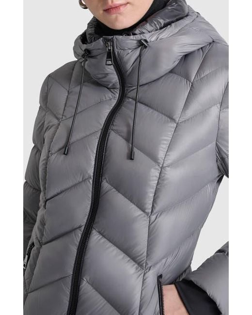 DKNY Hooded Packable Down Puffer Jacket in Gray | Lyst