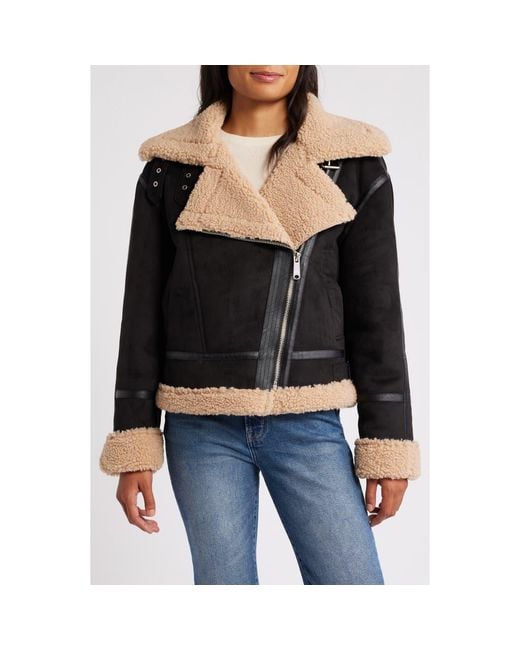 Sam Edelman Faux Suede Faux Shearling Jacket in Black | Lyst