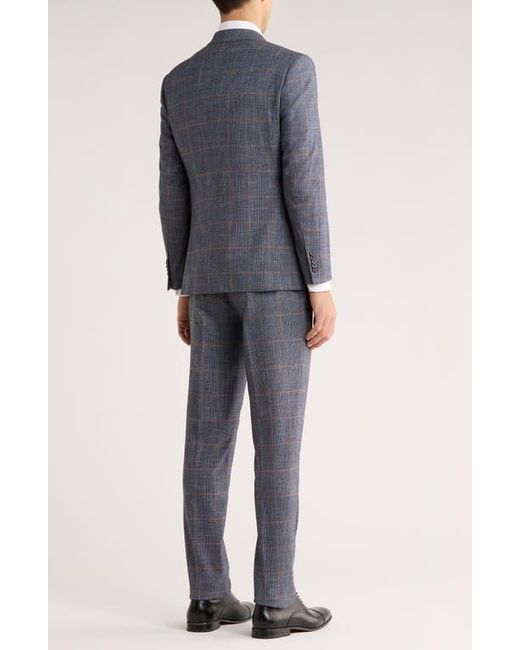 English Laundry Trim Fit Plaid Double Breasted Flat Front Suit in Blue ...
