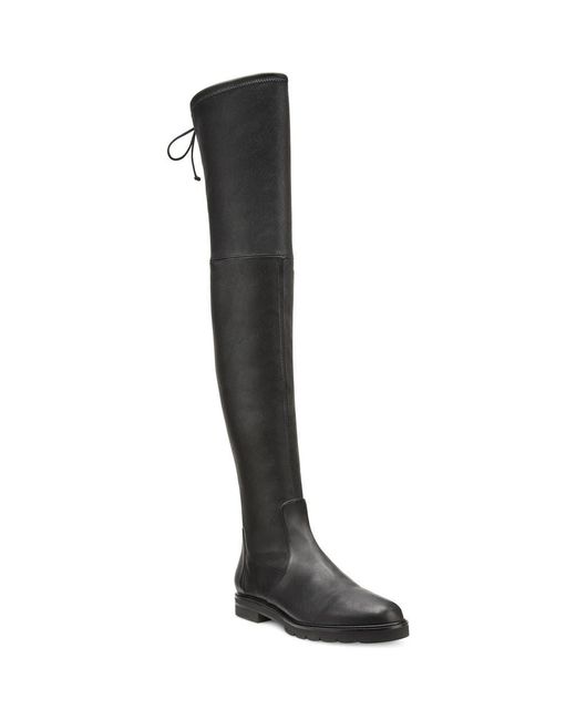 Stuart Weitzman Over-the-Knee Leather Lug Boots in Black | Lyst