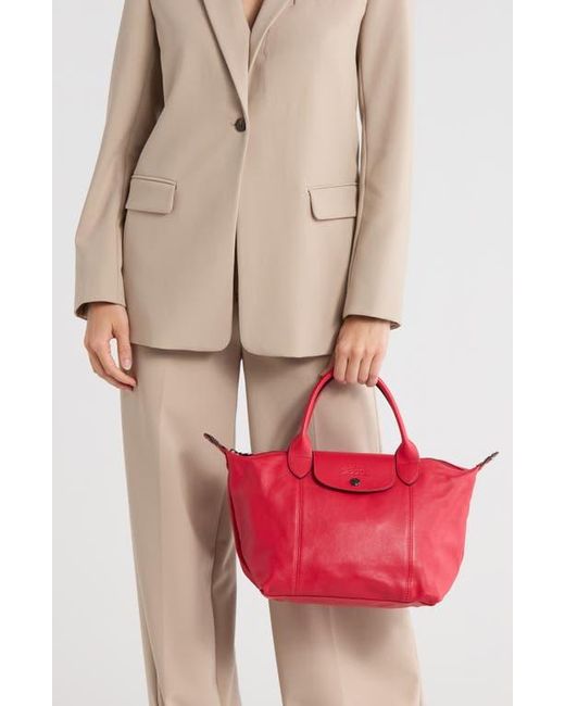 Longchamp Le Pliage Leather Tote Bag in Red | Lyst
