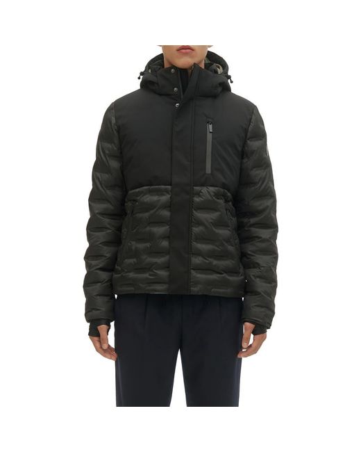 Noize Mixed Media Hooded Quilted Puffer Jacket in Black for Men | Lyst