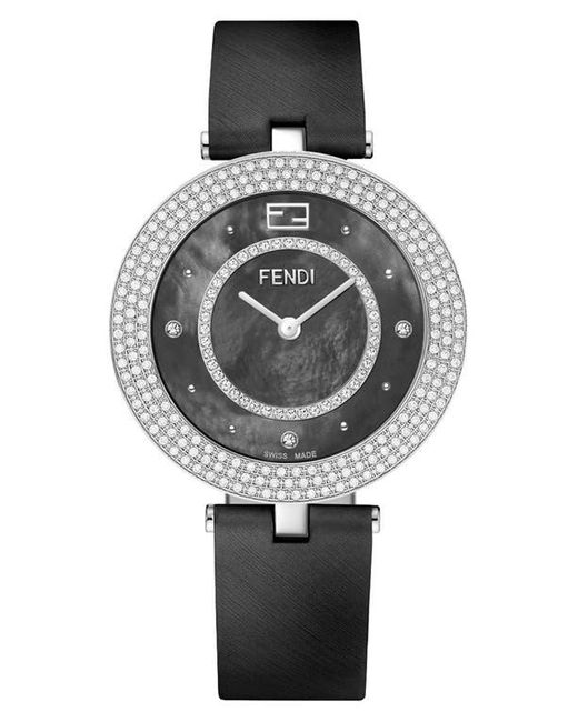 Fendi My Way Diamond Pavé Leather Strap Watch, 36Mm in Gray | Lyst