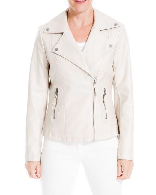 Max Studio Maxstudio Washed Faux Leather Moto Jacket in White | Lyst