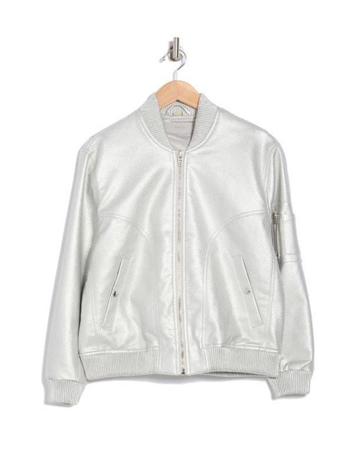 Blank NYC Metallic Faux Leather Bomber Jacket in White | Lyst