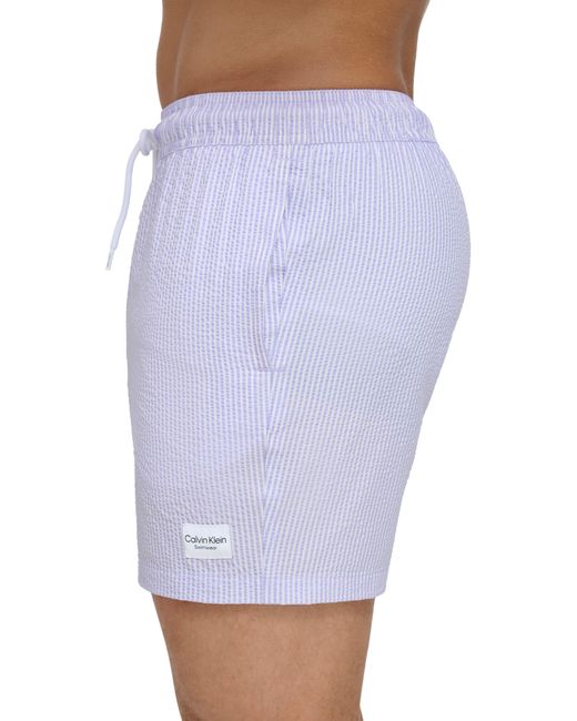 Calvin Klein Modern Euro Seersucker Swim Trunks In Blue For Men Lyst
