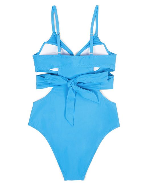 Cupshe Cutout Tie Back One Piece Swimsuit In Blue Lyst