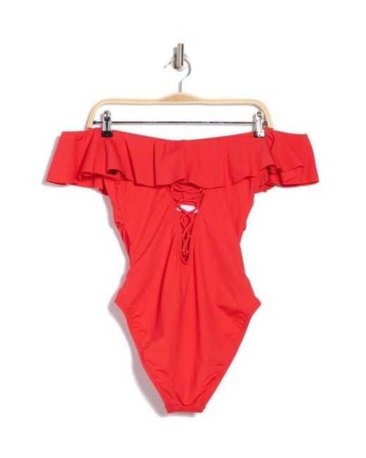 La Blanca Off The Shoulder Ruffle One-Piece Swimsuit in Red | Lyst