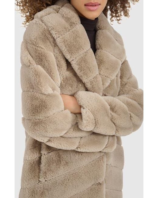 Kenneth Cole Grooved Faux Fur Coat in Natural | Lyst