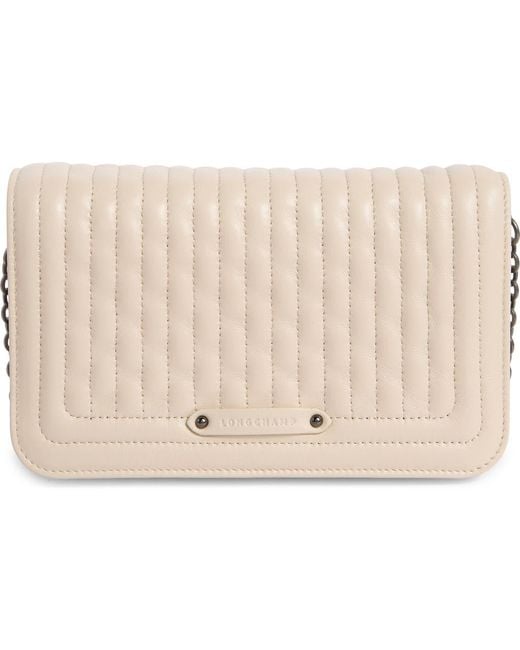 Longchamp Quilted Leather Flap Wallet On A Chain in Natural | Lyst