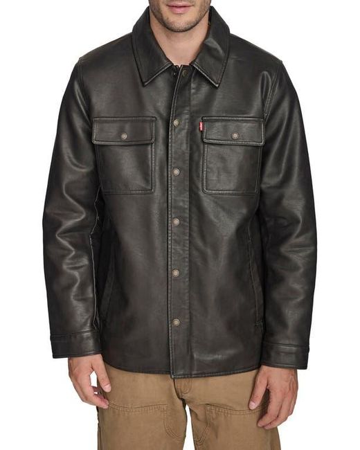 Levi's Faux Shearling Lined Faux Leather Shacket in Black for Men | Lyst