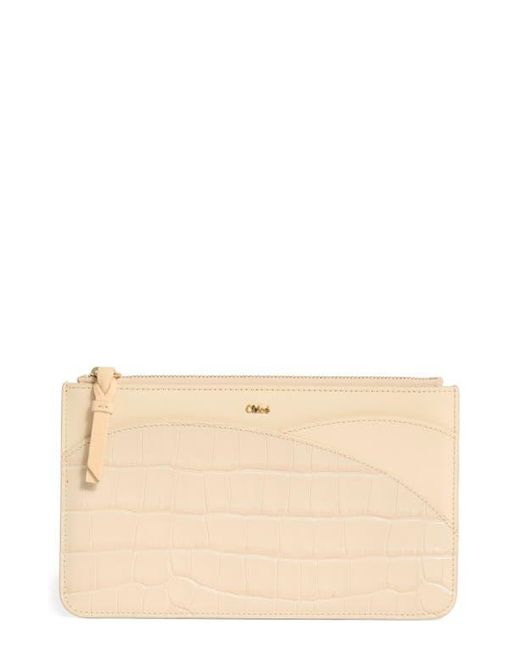 Chloé Croc Embossed Leather Zip Pouch in Natural | Lyst