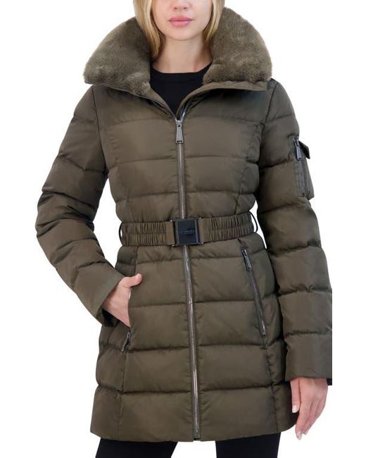 Laundry by Shelli Segal Faux Fur Trim Hooded Belted Puffer Jacket in ...