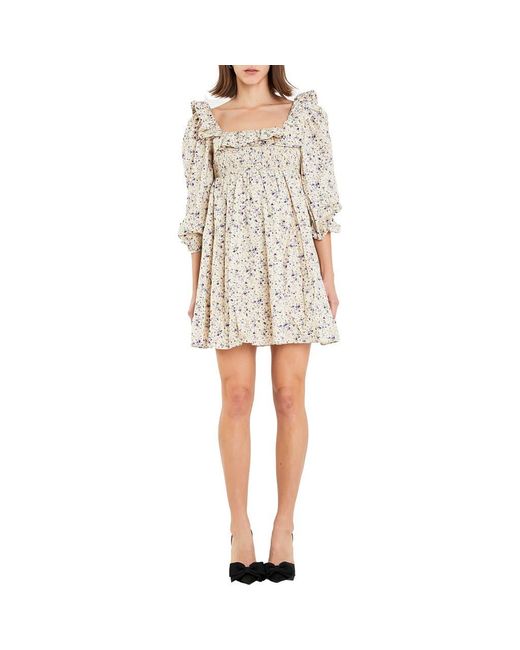 English Factory Square Neck Ruffle Minidress in Natural | Lyst