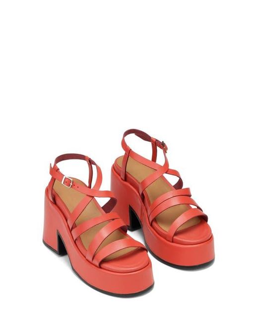 Ganni Strappy Platform Sandal in Red | Lyst