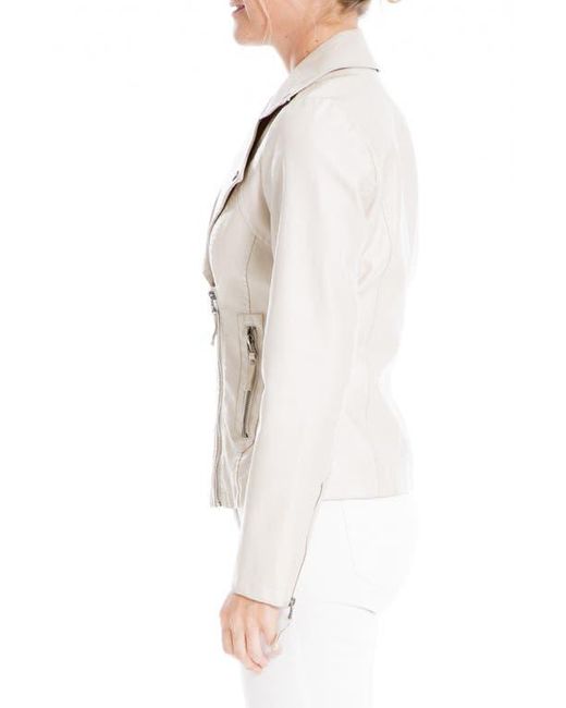 Max Studio Maxstudio Washed Faux Leather Moto Jacket in White | Lyst