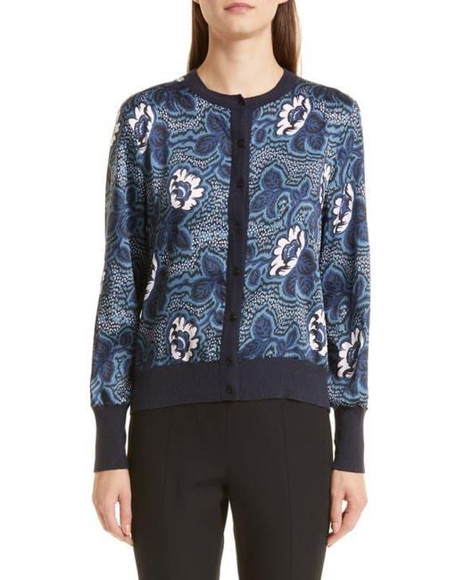 Ted Baker Floral Woven Knit Cardigan in Blue | Lyst