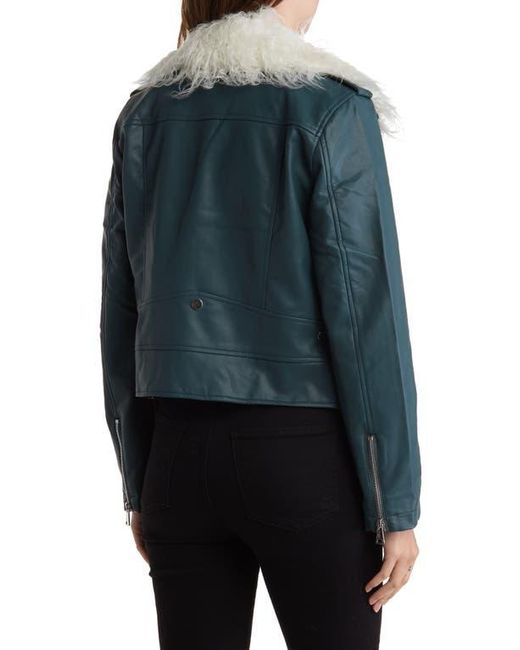 Noize Suren Faux Shag Fur & Leather Jacket in Blue | Lyst