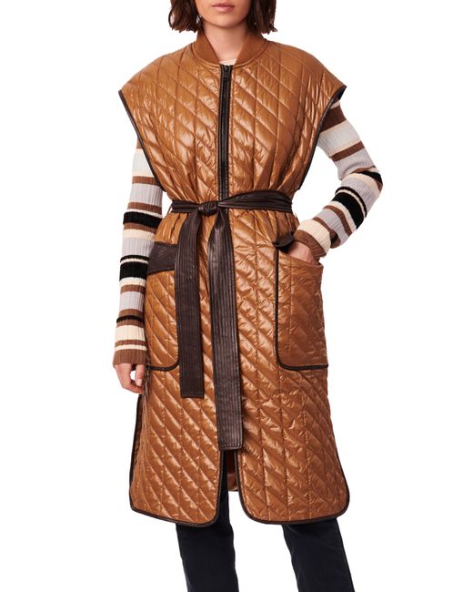 Bernardo Shiny Quilted Long Vest in Brown | Lyst Bernardo Shiny Quilted Long Vest in Brown | Lyst