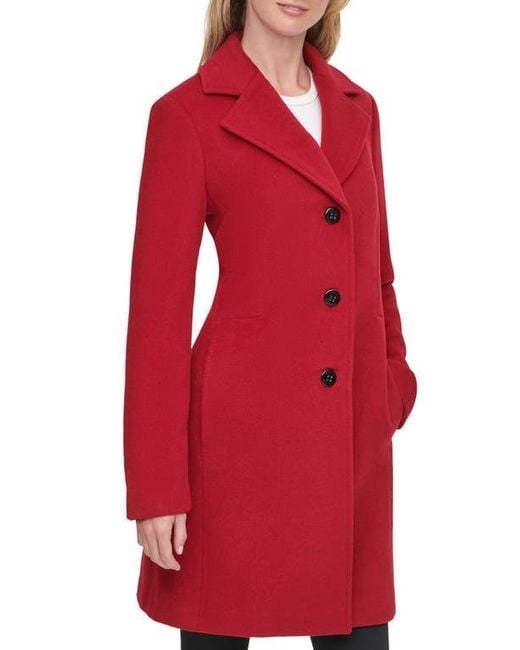 Calvin Klein Notch Wool Blend Coat in Red | Lyst